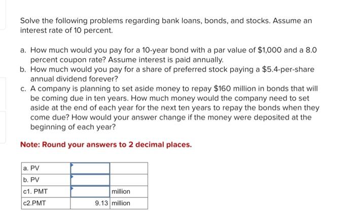 Solve the following problems regarding bank loans, | Chegg.com
