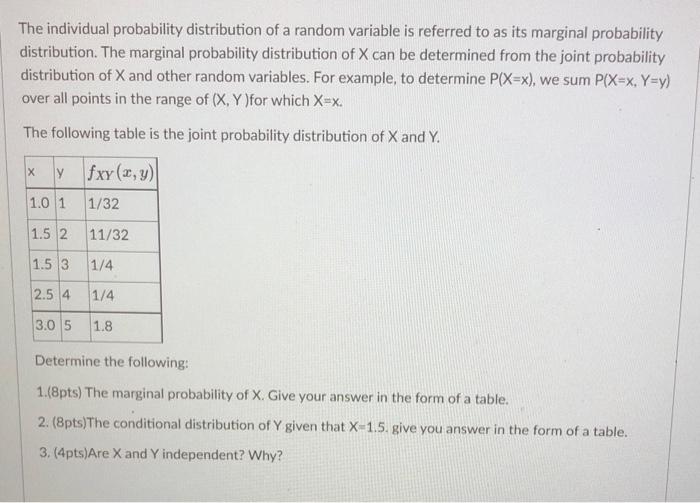 Solved The individual probability distribution of a random | Chegg.com