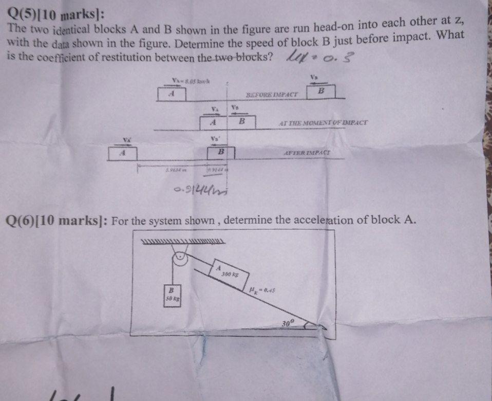 Q(5)[10 marks: The two identical blocks A and B shown | Chegg.com