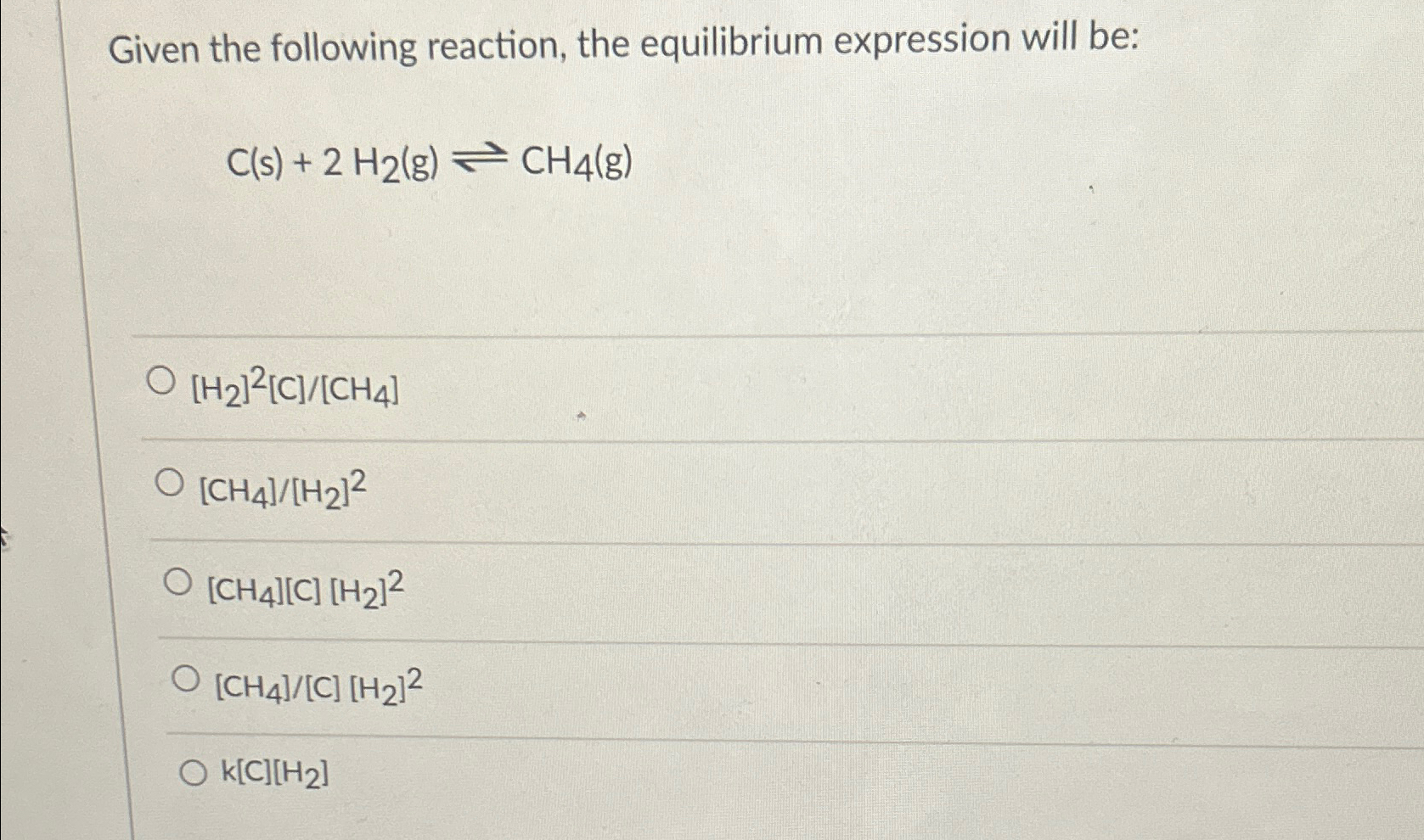 Solved Given the following reaction, the equilibrium | Chegg.com