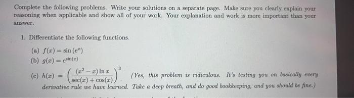 Solved Complete the following problems. Write your solutions | Chegg.com