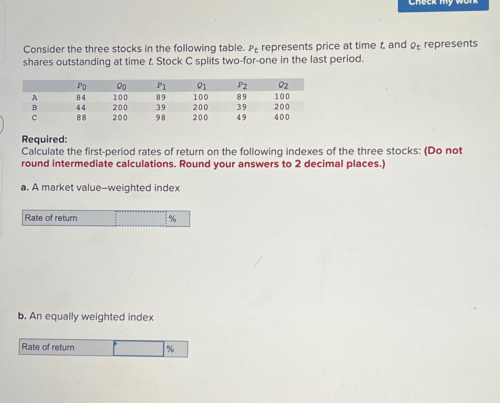 Solved Consider the three stocks in the following table. Pt | Chegg.com