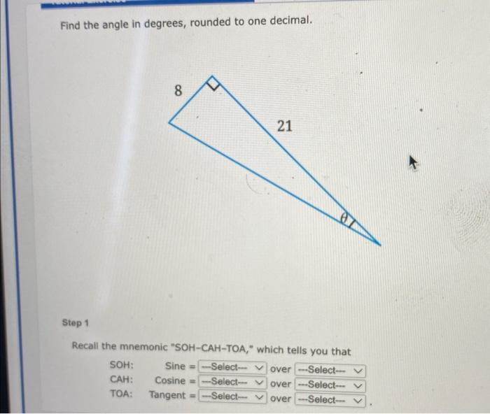 Solved Find the angle in degrees, rounded to one decimal. | Chegg.com