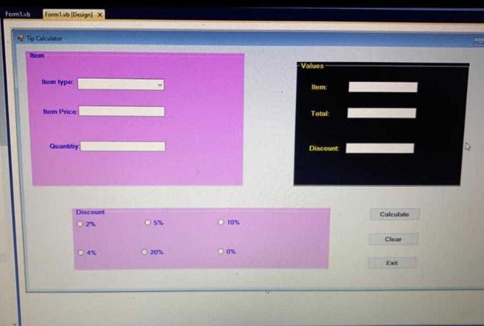 Solved Formi.vb Form1.vb (Design) X Tip Calculator Item | Chegg.com