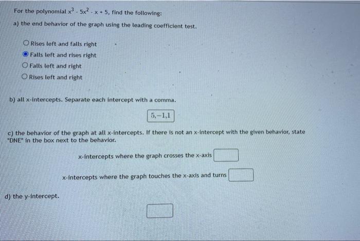 Solved For the polynomial x³5x²-x+ 5, find the following: a) | Chegg.com