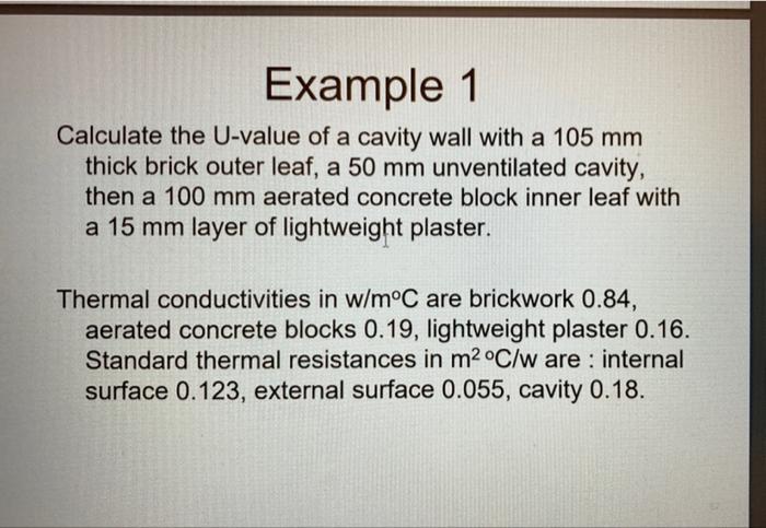 Solved Example 1 Calculate the U-value of a cavity wall with | Chegg.com