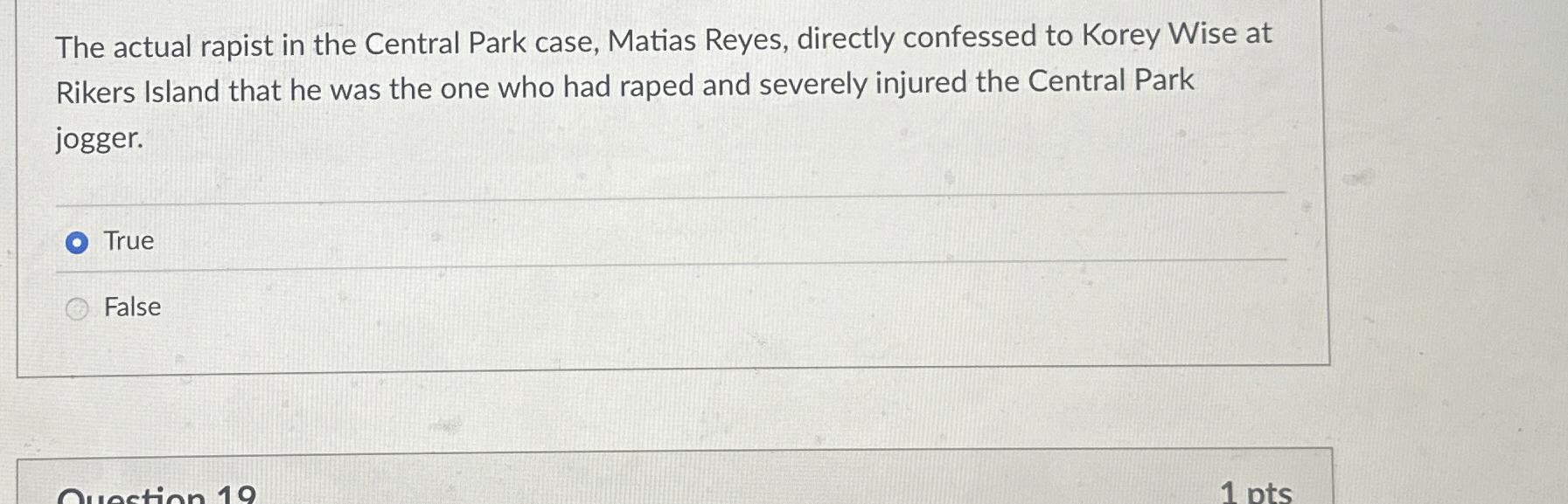 Solved The actual rapist in the Central Park case, Matias | Chegg.com
