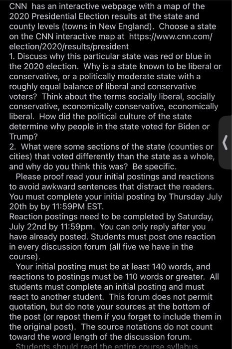 CNN has an interactive webpage with a map of the 2020 | Chegg.com