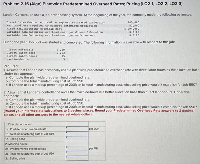 Solved Exercise 2-11 (Algo) Varying Plantwide Predetermined | Chegg.com