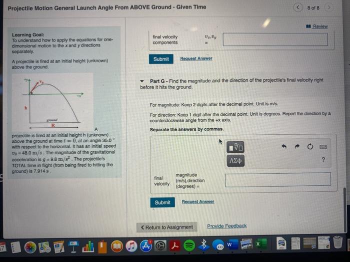 Solved Projectile Motion General Launch Angle From ABOVE | Chegg.com