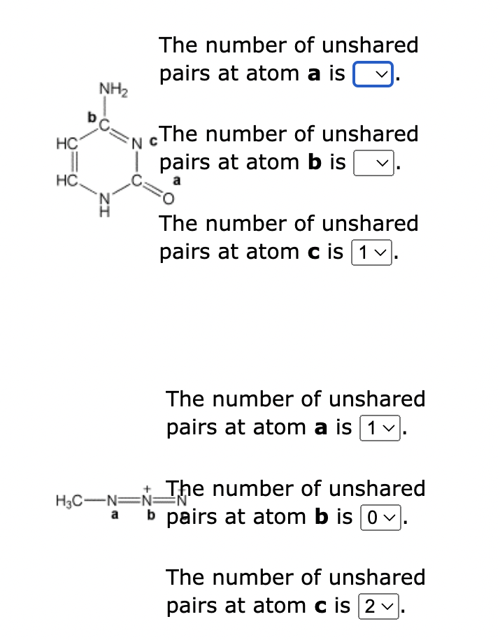 The number of unsharedpairs at atom a ﻿isThe number | Chegg.com