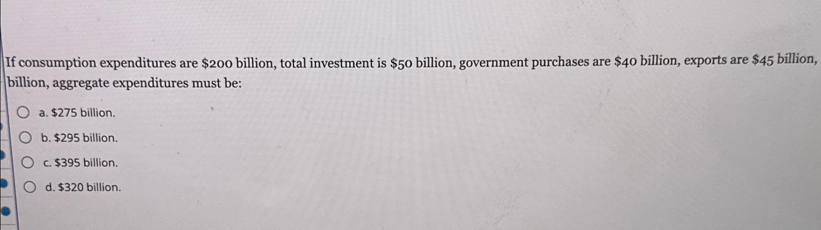 Solved If consumption expenditures are $200 ﻿billion, total | Chegg.com