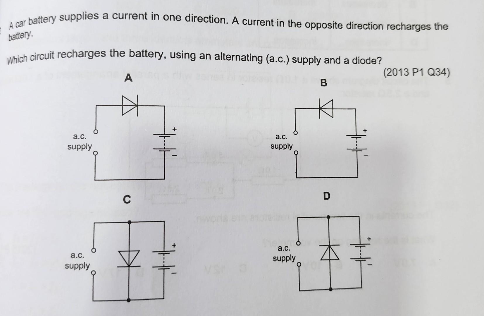 Solved A car battery supplies a current in one direction. A | Chegg.com