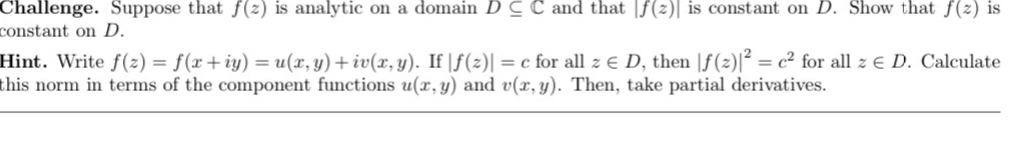 Solved Challenge. Suppose that f(z) ﻿is analytic on a domain | Chegg.com