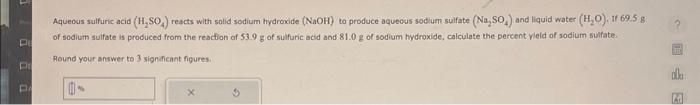 Solved Aqueous sulfuric acid (H2SO4) reacts with solid | Chegg.com