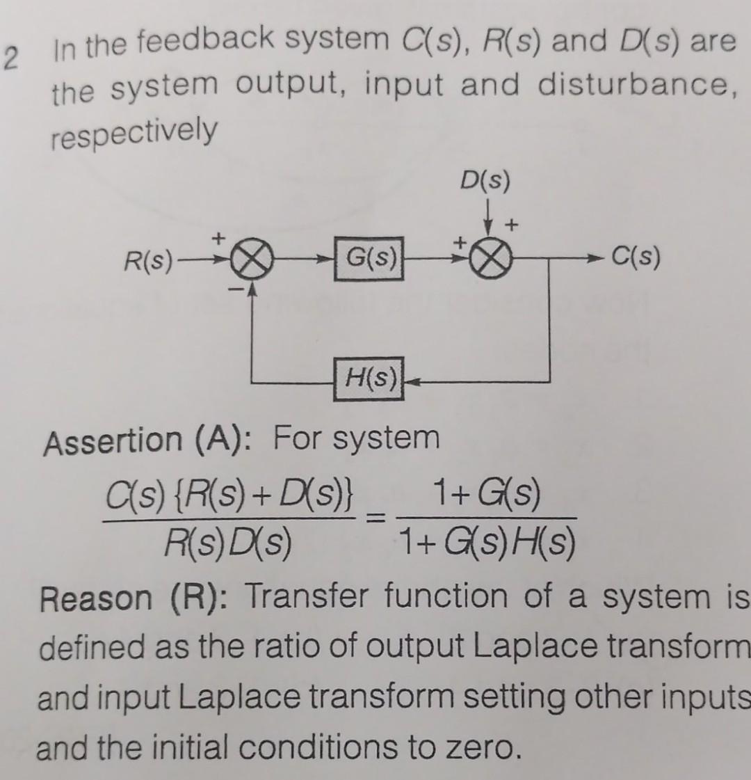 Solved In the feedback system C(s),R(s) and D(s) are the | Chegg.com