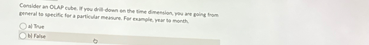 Solved Consider an OLAP cube. If you drill-down on the time | Chegg.com