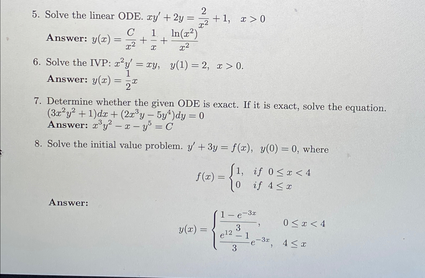 Solved Solve the linear ODE. xy'+2y=2x2+1,x>0Answer: | Chegg.com