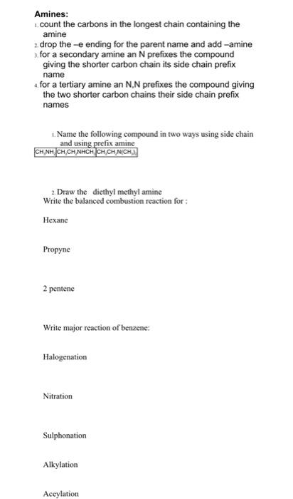 Solved Amines: 1. count the carbons in the longest chain | Chegg.com