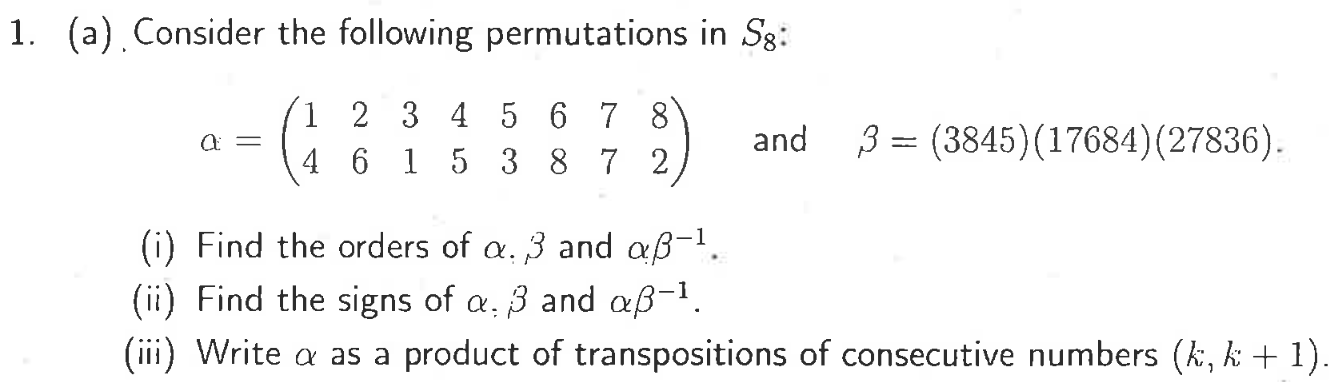 Solved (a), ﻿Consider the following permutations in S8 | Chegg.com