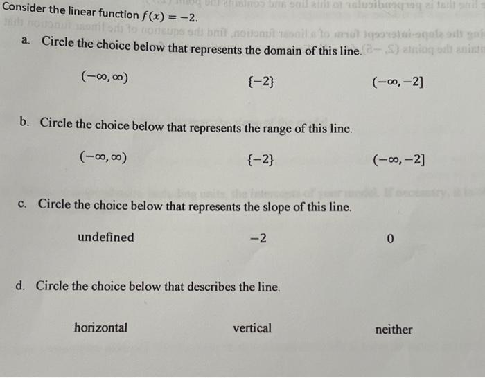 Solved Consider the linear function f(x)=−2 a. Circle the | Chegg.com