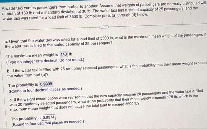 Solved A water taxi carries passengers from harbor to | Chegg.com