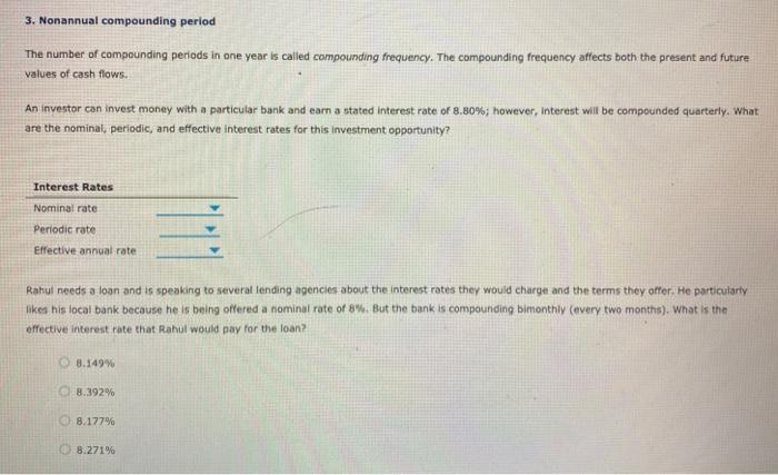 Solved 3. Nonannual compounding period The number of | Chegg.com