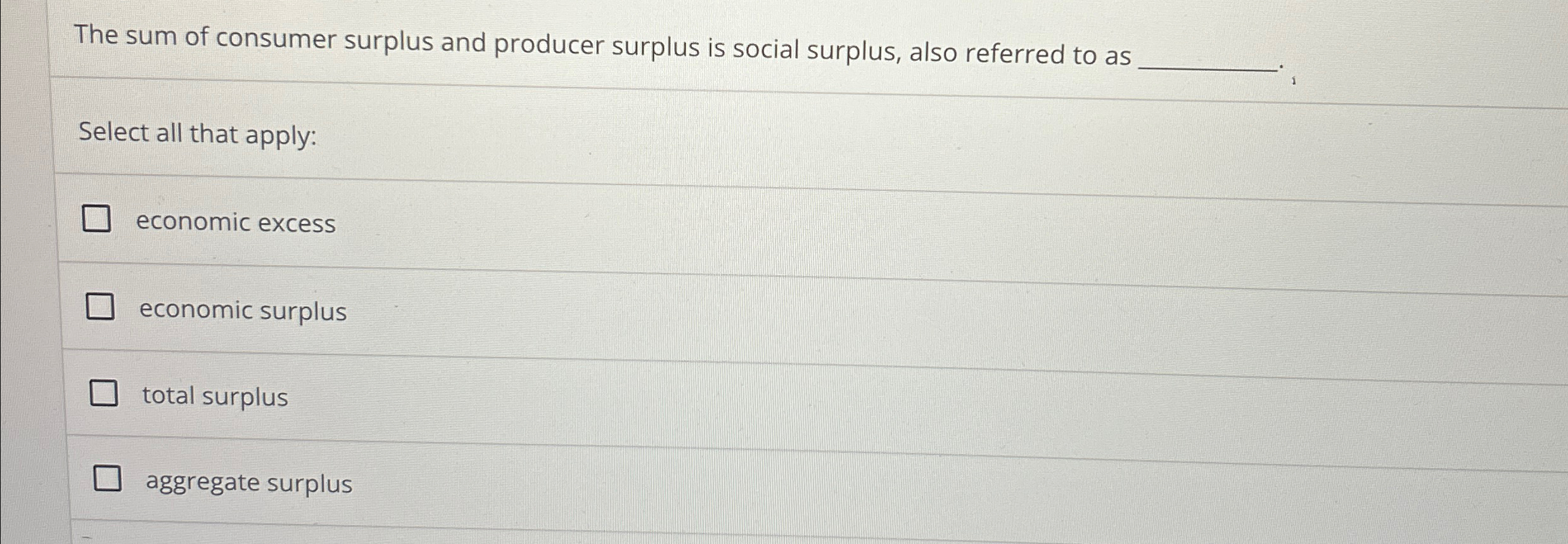 Solved The sum of consumer surplus and producer surplus is | Chegg.com