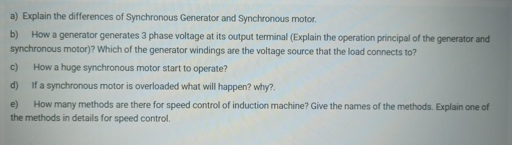 Solved a) Explain the differences of Synchronous Generator | Chegg.com