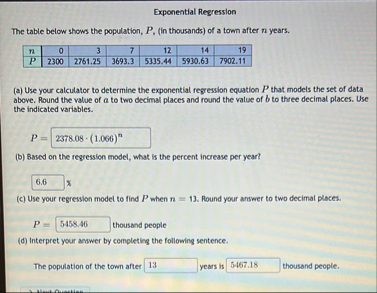 Solved Exponential RegressionThe table below shows the | Chegg.com