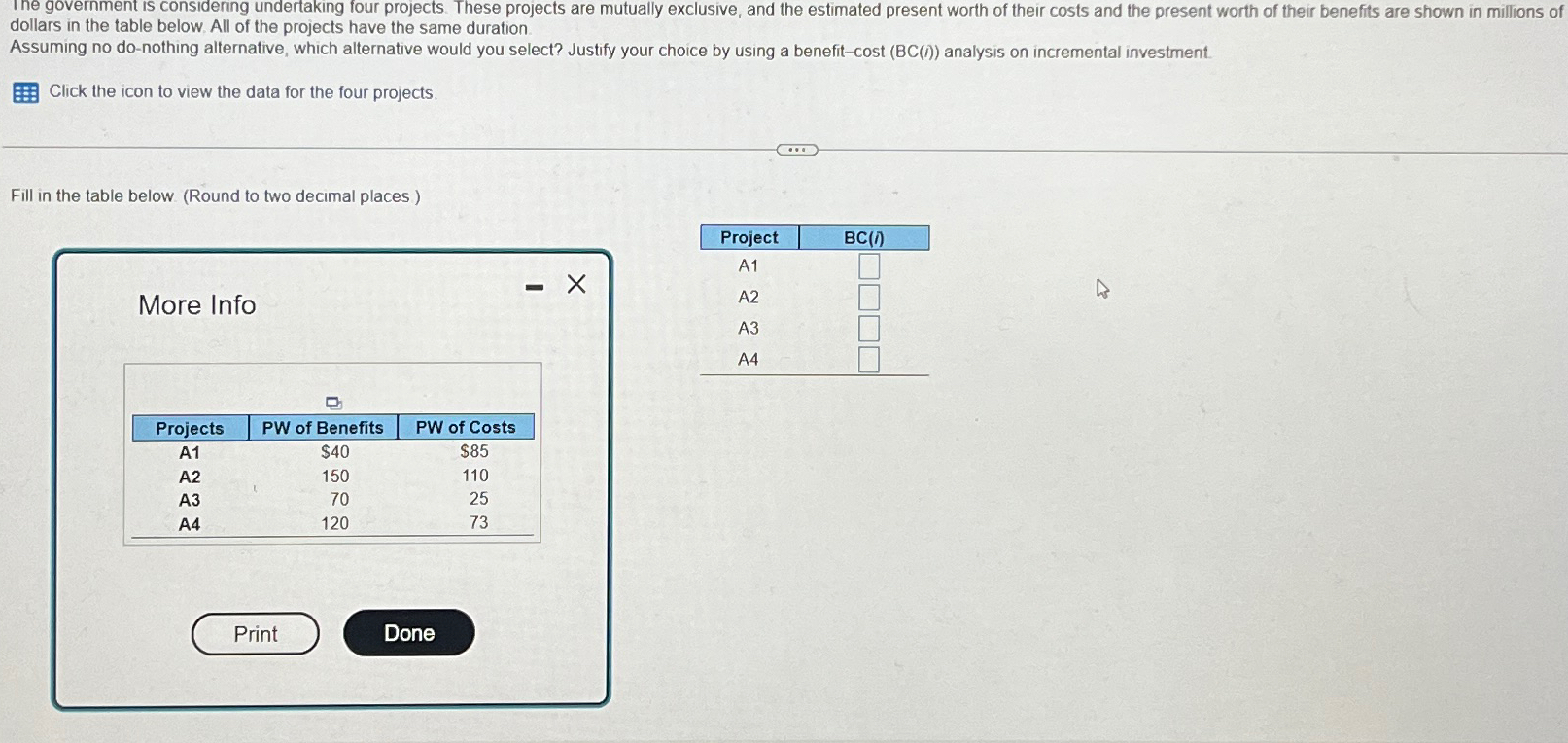 Solved dollars in the table below. All of the projects have | Chegg.com