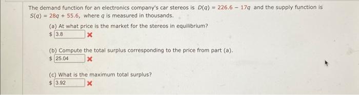 Solved The Demand Function For An Electronics Companys Car