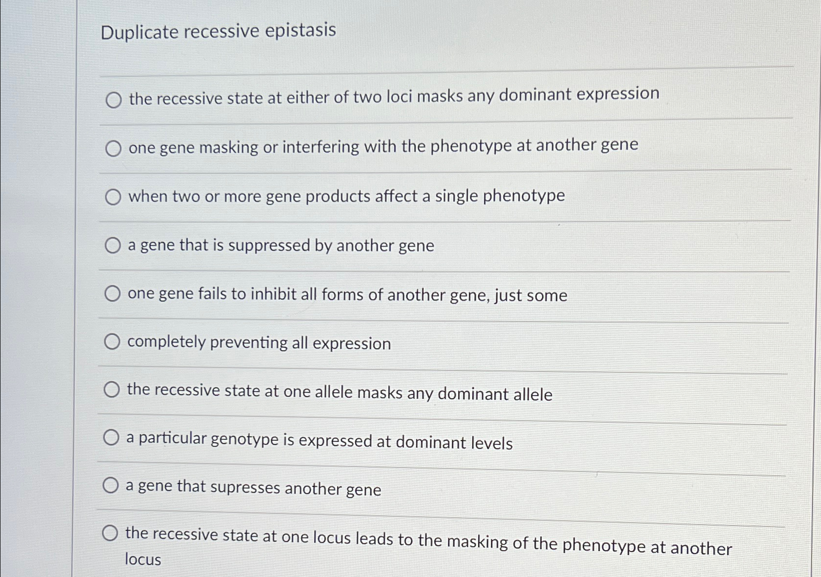 Solved Duplicate recessive epistasisthe recessive state at | Chegg.com