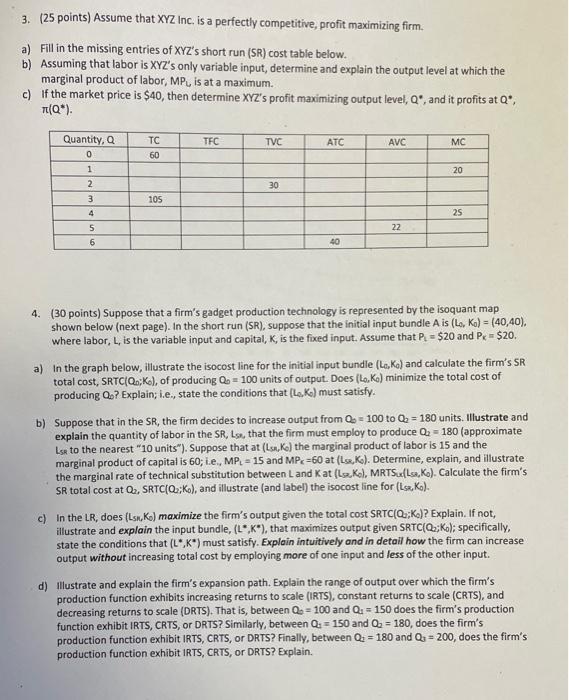 Solved 3. (25 points) Assume that XYZ Inc, is a perfectly | Chegg.com