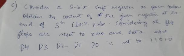 Solved c) ﻿Consider a 5-bit shuft register as given below | Chegg.com