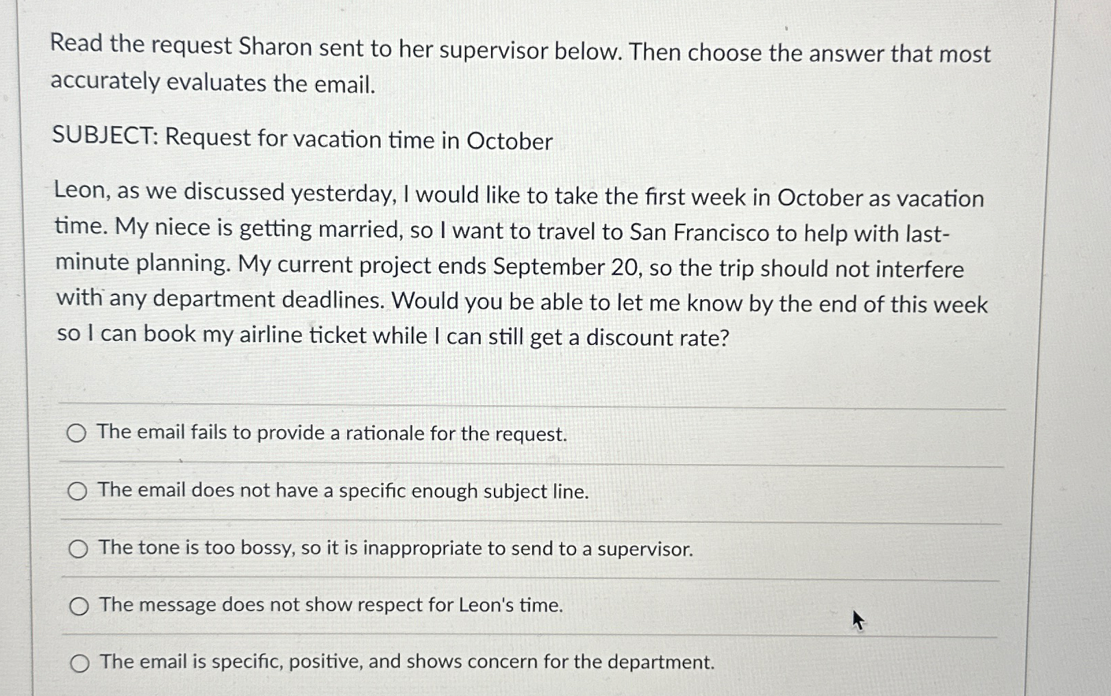 Solved Read the request Sharon sent to her supervisor below. | Chegg.com