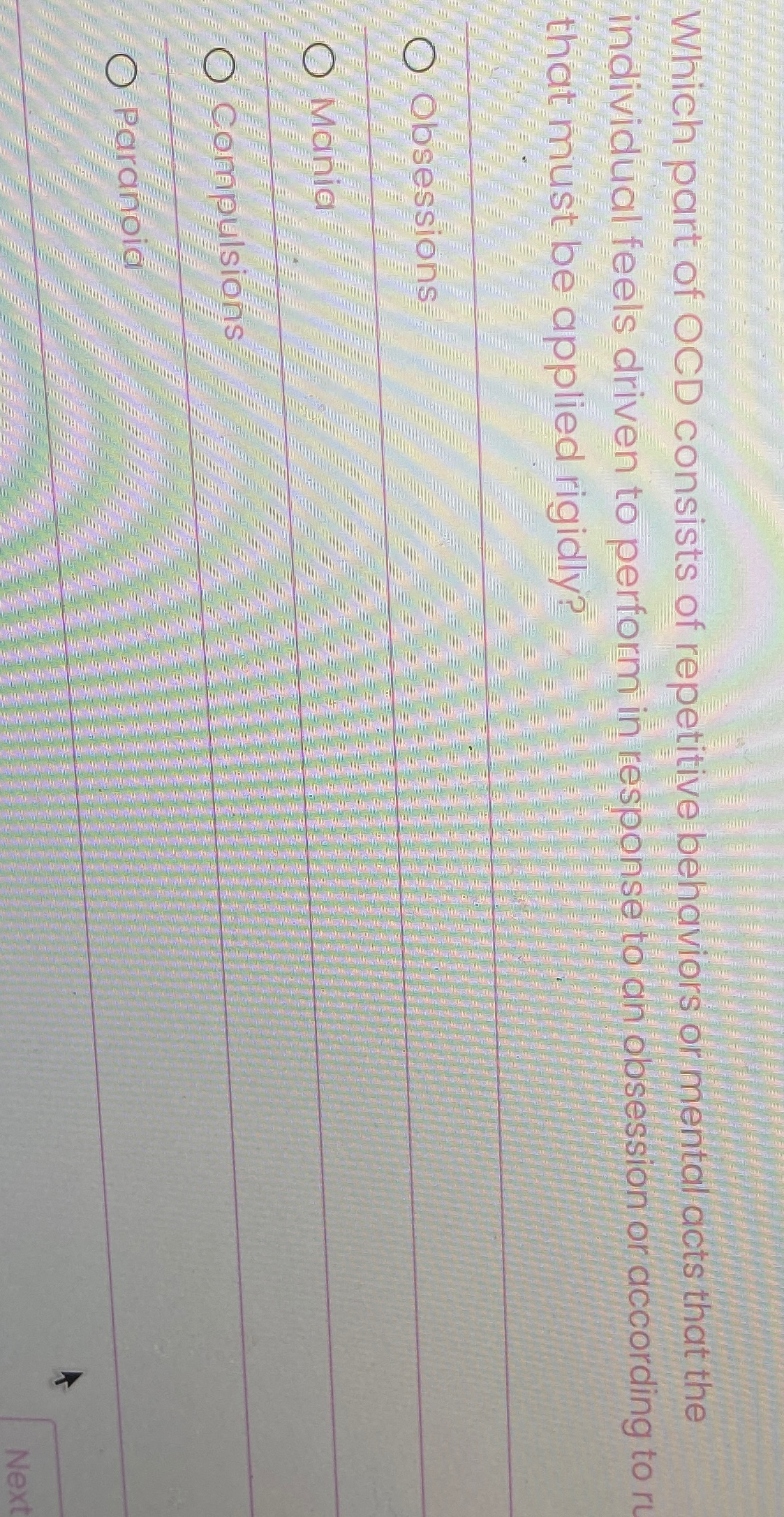 Solved Which part of OCD consists of repetitive behaviors or | Chegg.com