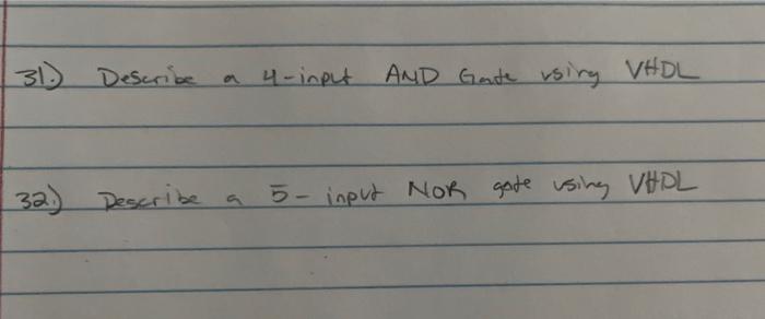 Solved 31) Deseribe a 4-input AMD Gate vsing VHDL 32.) | Chegg.com