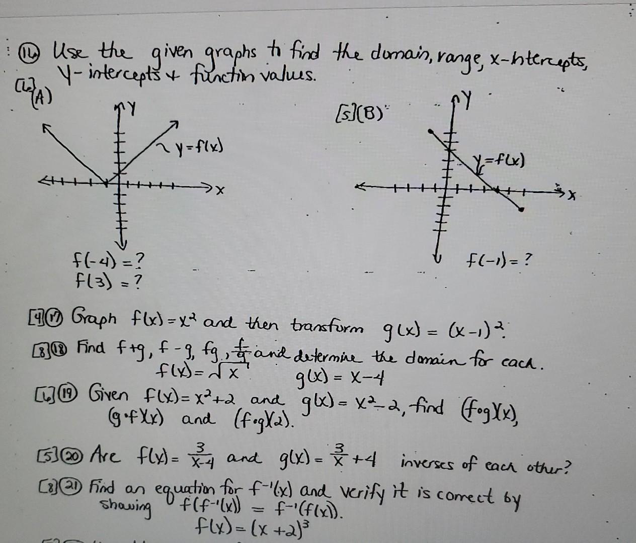 Solved (11.) Use the given graphs to find the domain, vange, | Chegg.com