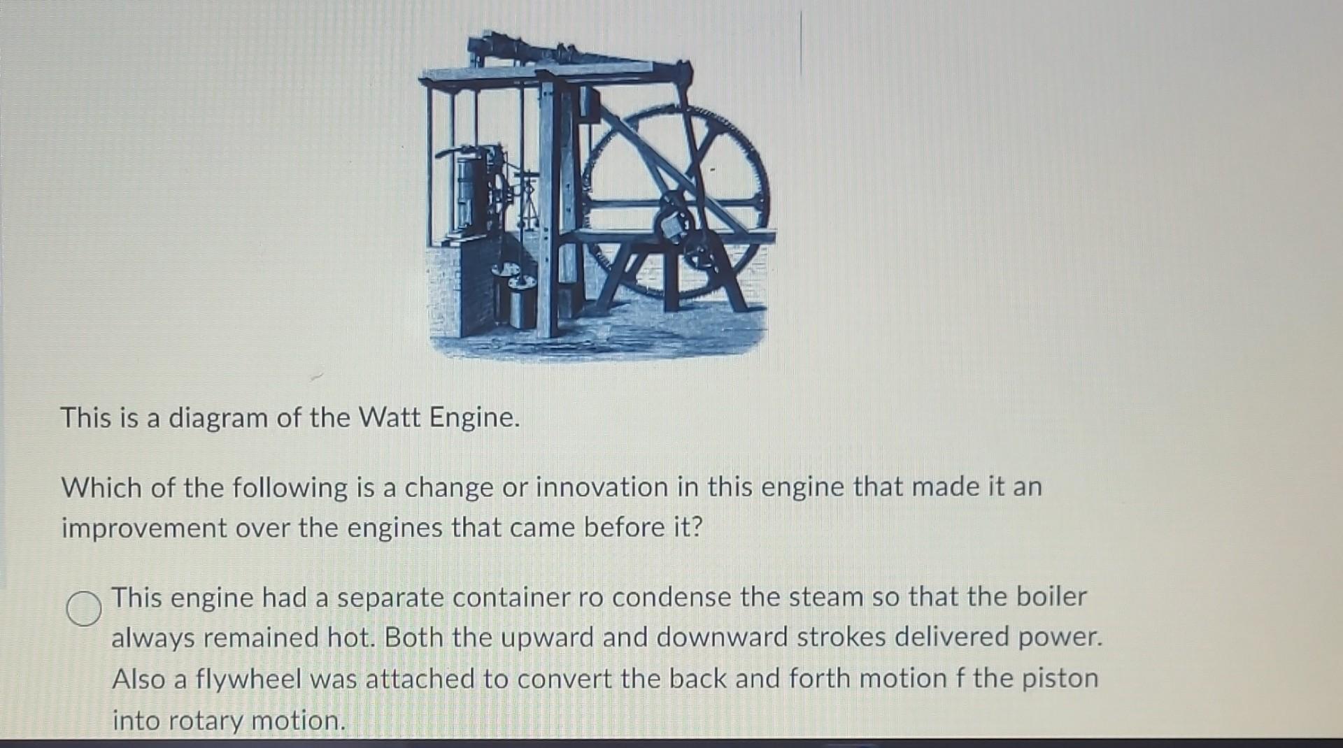 Solved This is a diagram of the Watt Engine. Which of the | Chegg.com