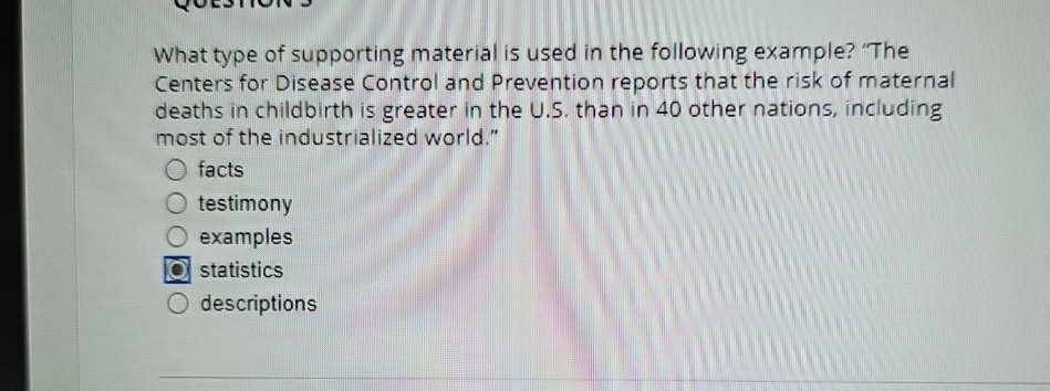 Solved What type of supporting material is used in the | Chegg.com