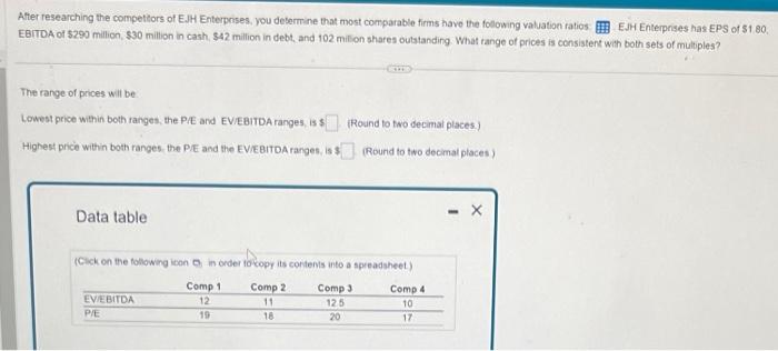 Solved After researching the compettors of EJH Enterpnses, | Chegg.com