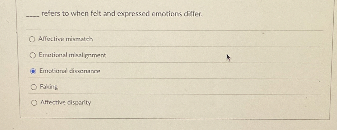 Solved refers to when felt and expressed emotions | Chegg.com