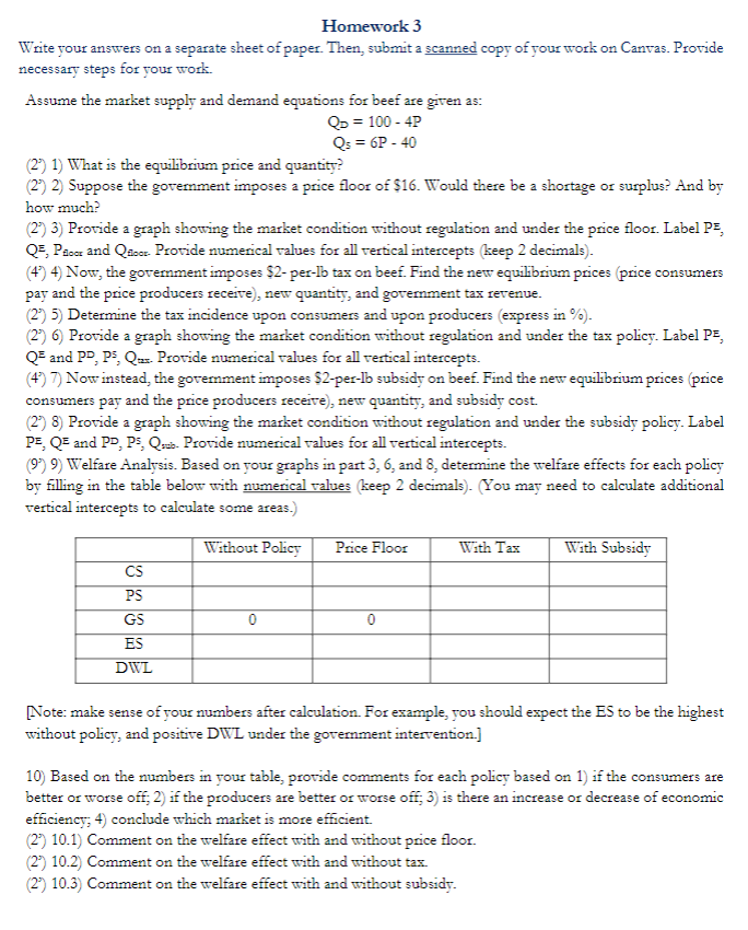 Homework 3Write your answers on a separate sheet of | Chegg.com