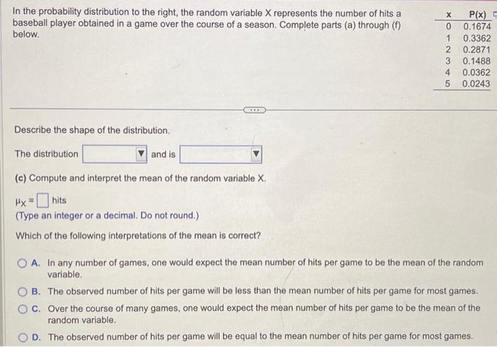 Solved In the probability distribution to the right, the | Chegg.com