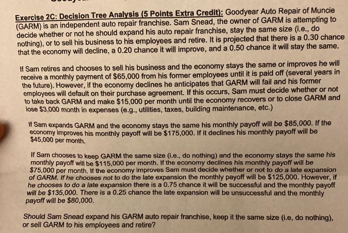 Exercise 2C: Decision Tree Analysis (5 Points Extra | Chegg.com