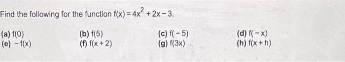 Solved ind the following for the function f(x)=4x2+2x−3 a) | Chegg.com