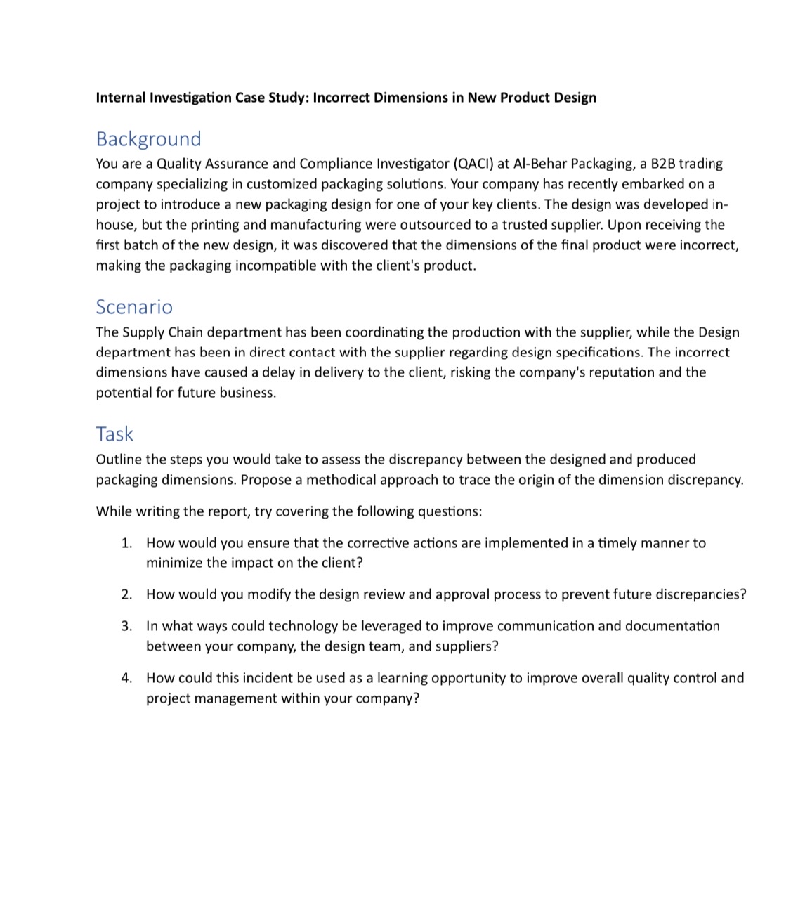 Solved Internal Investigation Case Study: Incorrect | Chegg.com