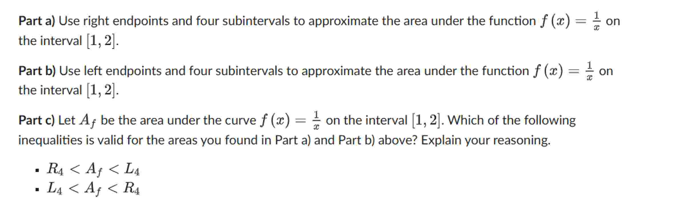 Solved Part af(x)=(1)/(x) ﻿onthe interval 1,2.Part | Chegg.com