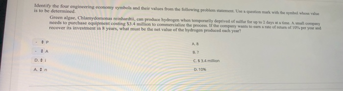 Solved Identify the four engineering economy symbols and | Chegg.com